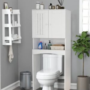 Recaceik Home Bathroom Shelf Over-The-Toilet, Wooden 3-Tier Toilet Storage Shelves for Bathroom, Free-Standing Bathroom Cabinet Organizer Over Toilet 61 Inch Tall, White