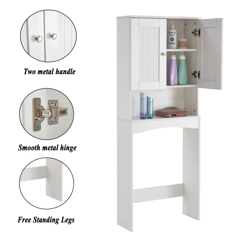 Recaceik Home Bathroom Shelf Over-The-Toilet, Wooden 3-Tier Toilet Storage Shelves for Bathroom, Free-Standing Bathroom Cabinet Organizer Over Toilet 61 Inch Tall, White