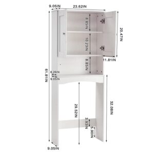 Recaceik Home Bathroom Shelf Over-The-Toilet, Wooden 3-Tier Toilet Storage Shelves for Bathroom, Free-Standing Bathroom Cabinet Organizer Over Toilet 61 Inch Tall, White