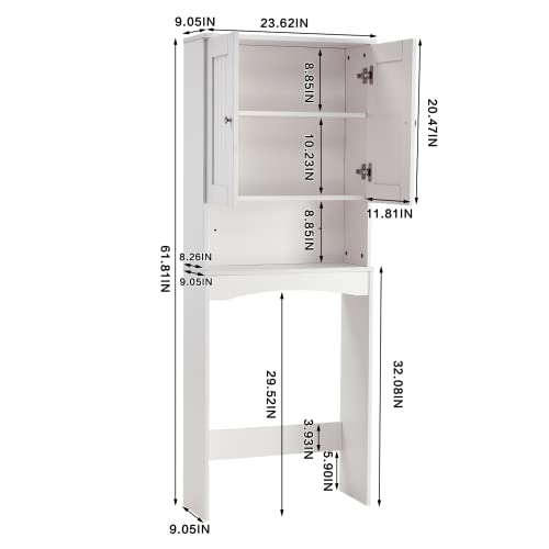 Recaceik Home Bathroom Shelf Over-The-Toilet, Wooden 3-Tier Toilet Storage Shelves for Bathroom, Free-Standing Bathroom Cabinet Organizer Over Toilet 61 Inch Tall, White