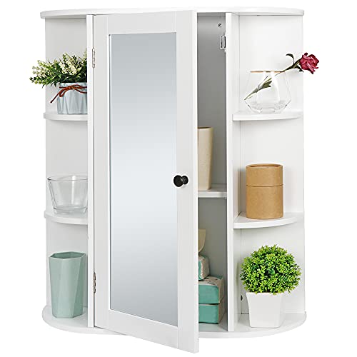 ZENY Bathroom Cabinet with Mirror Wall Mount Medicine Cabinet with 2 Tier Inner Adjustable Shelves Wooden Storage Cabinets Organizer