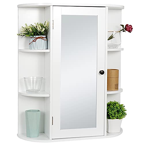 ZENY Bathroom Cabinet with Mirror Wall Mount Medicine Cabinet with 2 Tier Inner Adjustable Shelves Wooden Storage Cabinets Organizer