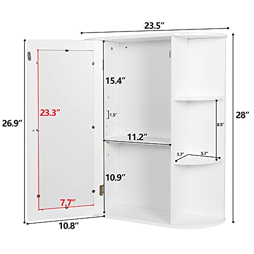 ZENY Bathroom Cabinet with Mirror Wall Mount Medicine Cabinet with 2 Tier Inner Adjustable Shelves Wooden Storage Cabinets Organizer