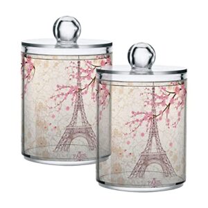 alaza bathroom canister set of 2, vintage eiffel tower plastic jars holder dispense qtip holder storage jars with lids,home decor