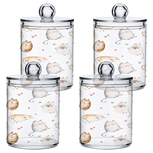 Kigai Cute Funny Cat Qtip Holder - 14OZ Clear Plastic Apothecary Jars Bathroom Canister Dispenser Organizer Vanity Storage Jar with Lid for Cotton Ball, Cotton Swab, Floss (2PACK)