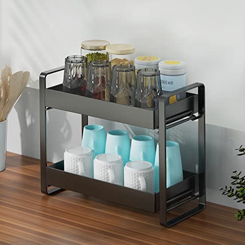 GILLAS 2 Tier Bathroom Counter Organizer, Makeup and Cosmetic Organizer Rack, Bathroom Vanity Storage Tray, Counter Standing Holder Shelf, Black Medium