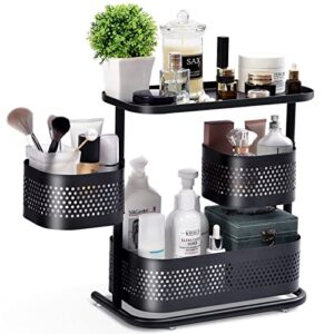 kingrack bathroom counter organizer, 3 tier rotating vanity bedroom storage cabinet, cosmetic holder standing shelf, bathroom tray for countertop storage, kitchen spice rack,black