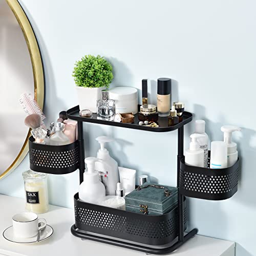 KINGRACK Bathroom Counter Organizer, 3 Tier Rotating Vanity Bedroom Storage cabinet, Cosmetic Holder Standing Shelf, Bathroom Tray for Countertop Storage, Kitchen Spice Rack,Black