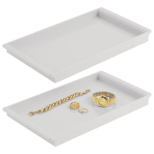 mDesign Plastic Bathroom Counter Tray and Organizer - Perfume, Guest Hand Towel, Makeup, and Accessory Holder Tray for Bathroom Countertop and Vanity - Petal Collection - 2 Pack - Light Gray