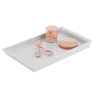 mDesign Plastic Bathroom Counter Tray and Organizer - Perfume, Guest Hand Towel, Makeup, and Accessory Holder Tray for Bathroom Countertop and Vanity - Petal Collection - 2 Pack - Light Gray