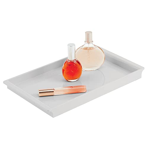 mDesign Plastic Bathroom Counter Tray and Organizer - Perfume, Guest Hand Towel, Makeup, and Accessory Holder Tray for Bathroom Countertop and Vanity - Petal Collection - 2 Pack - Light Gray