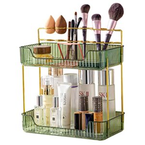 shuang qing 2 tier bathroom counter organizer, skin care vanity countertop organizer, makeup brush holder organizer, perfume trays for dresser and toothbrush holders for bathrooms (green)