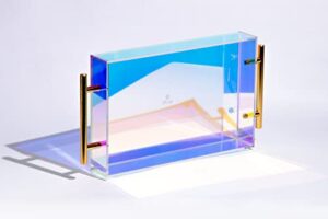 iridescent acrylic bathroom tray, vanity serving tray with gold handle, home decor, tray for bathroom countertop, cosmetic organizer, glass tray for vanity, bedroom counter tray