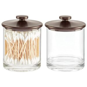 mdesign small modern apothecary storage organizer canister jars - acrylic containers for bathroom, organization holder for vanity, counter, makeup table, lumiere collection, 2 pack, clear/bronze