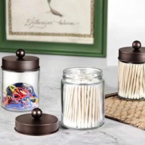 Apothecary Jars Bathroom Storage Organizer - Cute Qtip Dispenser Holder Vanity Canister Jar Glass with Lid for Cotton Swabs,Rounds,Bath Salts,Makeup Sponges,Hair Accessories/Bronze (2 Pack)