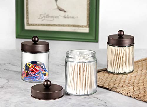 Apothecary Jars Bathroom Storage Organizer - Cute Qtip Dispenser Holder Vanity Canister Jar Glass with Lid for Cotton Swabs,Rounds,Bath Salts,Makeup Sponges,Hair Accessories/Bronze (2 Pack)