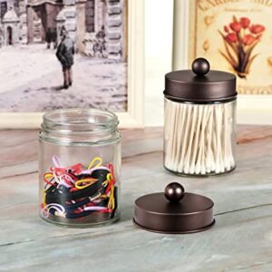 Apothecary Jars Bathroom Storage Organizer - Cute Qtip Dispenser Holder Vanity Canister Jar Glass with Lid for Cotton Swabs,Rounds,Bath Salts,Makeup Sponges,Hair Accessories/Bronze (2 Pack)