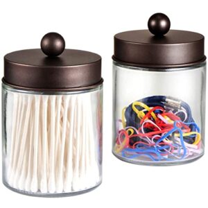 Apothecary Jars Bathroom Storage Organizer - Cute Qtip Dispenser Holder Vanity Canister Jar Glass with Lid for Cotton Swabs,Rounds,Bath Salts,Makeup Sponges,Hair Accessories/Bronze (2 Pack)