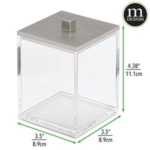 mDesign Modern Square Bathroom Vanity Countertop Storage Organizer Canister Jar for Cotton Swabs, Rounds, Balls, Makeup Sponges, Bath Salts - Clear/Brushed/Chrome