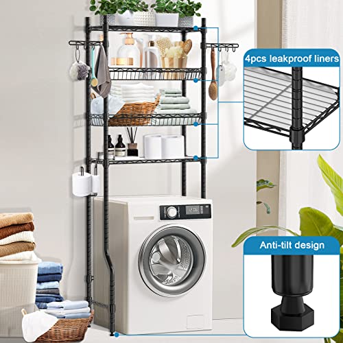 Bathroom Over the Toilet Storage Shelf - Over Toilet Bathroom Organizer Rack with 4 Tier Bathroom Space Saver Toilet Stand Shelves Bathroom Stand Above Toilet Bathroom Rack Organizer Over Toilet,Black