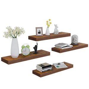 hzuaneri 15" floating shelves - set of 4 bathroom shelf, retro wall shelf, wall mounted hanging shelf with invisible brackets, for living room decor, bathroom, bedroom, kitchen, rustic brown