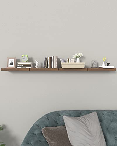 Hzuaneri 15" Floating Shelves - Set of 4 Bathroom Shelf, Retro Wall Shelf, Wall Mounted Hanging Shelf with Invisible Brackets, for Living Room Decor, Bathroom, Bedroom, Kitchen, Rustic Brown