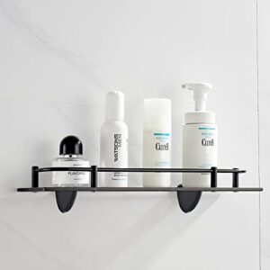 VASUHOME 2 Tier Bathroom Glass Shelves, Tempered Glass Bathroom Wall Organizer with Black Guardrail, and 2 Metal Hooks - Wall Mounted Rectangular Shelves for Storage and Display