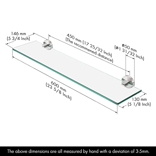 KES Glass Bathroom Shelf, 23.6 Inches Glass Shelf for Bathroom with Tempered Glass Floating Shelves Bathroom SUS 304 Stainless Steel Wall Mount Brushed Finish, A2024S60-2