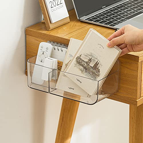 Poeland Wall Mount Storage Organizer, Clear Storage Box Holder Basket with 3 Compartments No Drilling Hang Walls/Doors for Kitchen, Cabinet, Bathroom, Bedroom, Office