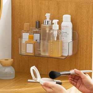 Poeland Wall Mount Storage Organizer, Clear Storage Box Holder Basket with 3 Compartments No Drilling Hang Walls/Doors for Kitchen, Cabinet, Bathroom, Bedroom, Office