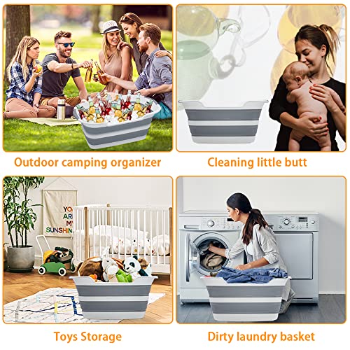 Goderewild Multipurpose Collapsible Pet Bathtub with Drainage Hole for Bathing/Shower, Portable Laundry Basket-Foldable Bathing Tub-Storage Organizer,Water Capacity 7.1 Gal/27L (Grey, 1)