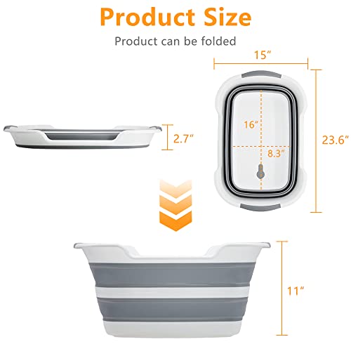 Goderewild Multipurpose Collapsible Pet Bathtub with Drainage Hole for Bathing/Shower, Portable Laundry Basket-Foldable Bathing Tub-Storage Organizer,Water Capacity 7.1 Gal/27L (Grey, 1)