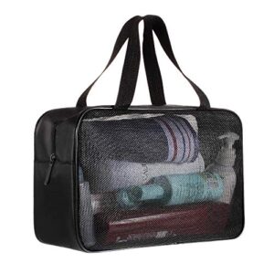 muifa shower caddy bag organizer portable mesh shower tote caddy for bathroom college dorm camp gym camping toiletry bath for kids men women guys - quick dry (black)