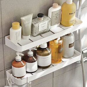 shower caddy adhesive with 3 hooks bathroom shelf organizer wall mounted storage rack no drilling shower shelf bath essentials shampoo spice holder for room bathroom kitchen (2 pack)