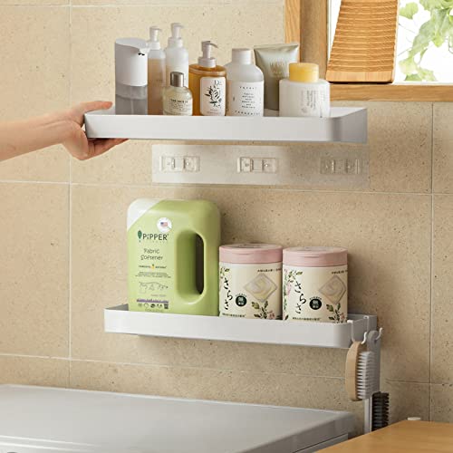 Shower Caddy Adhesive with 3 Hooks Bathroom Shelf Organizer Wall Mounted Storage Rack No Drilling Shower Shelf Bath Essentials Shampoo Spice Holder for Room Bathroom Kitchen (2 Pack)