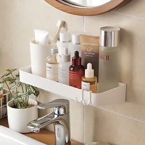 Shower Caddy Adhesive with 3 Hooks Bathroom Shelf Organizer Wall Mounted Storage Rack No Drilling Shower Shelf Bath Essentials Shampoo Spice Holder for Room Bathroom Kitchen (2 Pack)