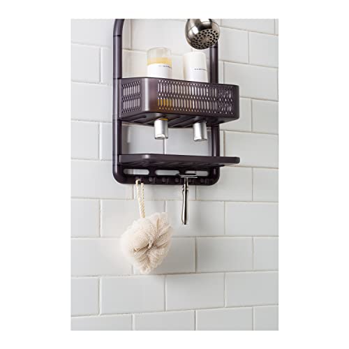 Bath Bliss Molded Shower Caddy | Bathroom Storage | Hangs Over Shower Head | 6 Accessory Hooks | Holds Razors | Washcloths | Accessories | Suction Cup Stability | Grey