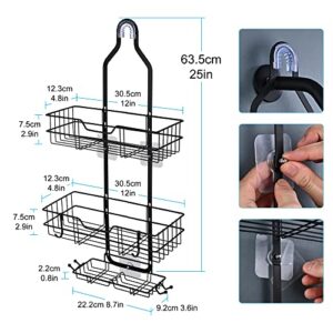 Hoomtaook Shower Caddy Over Shower Head Anti-Swing Shower Caddy Hanging Rustproof Shower Organizer, Shower Storage Rack with Hooks for Shampoo, Razor and Soap - Black