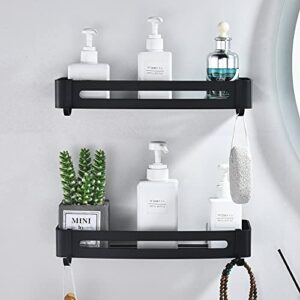 black shower caddy, metal shower shelf wall mounted bathroom shelves with hooks, shower organizer for shampoo, bathroom wall storage basket, no drilling, antirust (2 tiers)