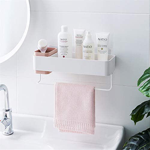 MORNITE Adhesive Bathroom Wall Caddy, Bathroom Shower Rrganizer Hanging Shelves No Drilling Shampoo Holder Pink