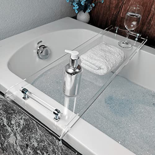 42" transaprent Bathtub Caddy with Silver Handle for Luxury Bathroom