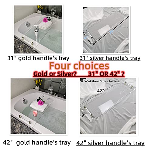 42" transaprent Bathtub Caddy with Silver Handle for Luxury Bathroom