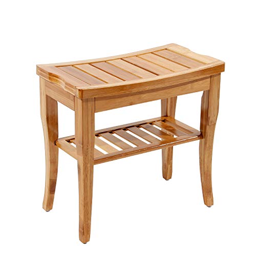 sogesfurniture Bamboo Shower Bench Seat Bathroom Waterproof Shower Chair with Storage Shelf Organizer, Bamboo