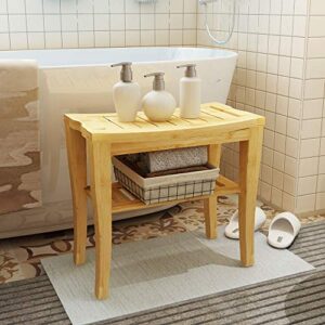 sogesfurniture Bamboo Shower Bench Seat Bathroom Waterproof Shower Chair with Storage Shelf Organizer, Bamboo