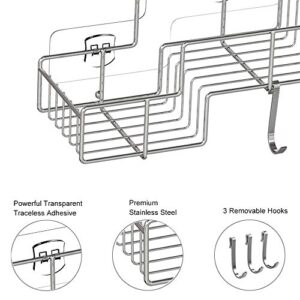 FANHAO Shower Caddy Basket with Hooks for Shampoo Conditioner Bathroom Shelf Storage Organizer Adhesive No Drilling Wall Mounted, Rustproof SUS304 Stainless Steel