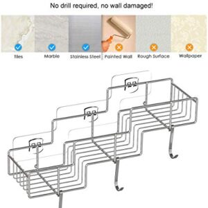 FANHAO Shower Caddy Basket with Hooks for Shampoo Conditioner Bathroom Shelf Storage Organizer Adhesive No Drilling Wall Mounted, Rustproof SUS304 Stainless Steel