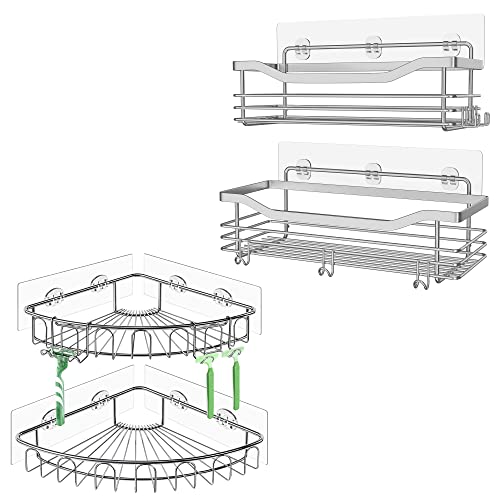 Orimade 2-Pack Rectangle Shower Caddy Bundle with 2-Pack Corner Shower Shelves Organizer