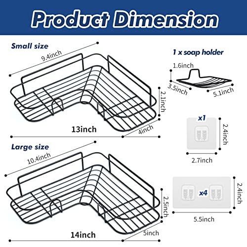 FAMI HELPER Corner Shower Caddy Shelf, 2 Pack No Drilling Traceless Adhesive Storage Organizer With Soap Dish Holder, Wall Mounted Storage Shelf for Bathroom, Kitchen