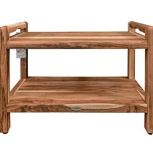 EcoDecors Teak Shower Bench 29" Wood Shower Seat Stool with Storage Shelf and LiftAide Arms, Eleganto Shower Bench for Indoors and Outdoors