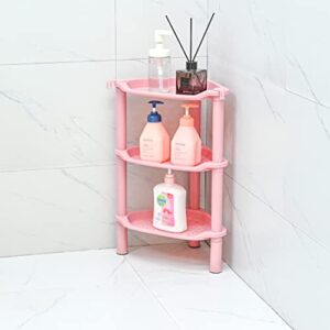 3 Tier Shower Caddy Organizer Shelf Corner, 13.5 x 10 x 26 Inches, Rustproof, Plastic Shower Rack Stands for Inside Bathroom, Bathtub, Shower pan, Pink (Round Slot Pink 3 Tier)